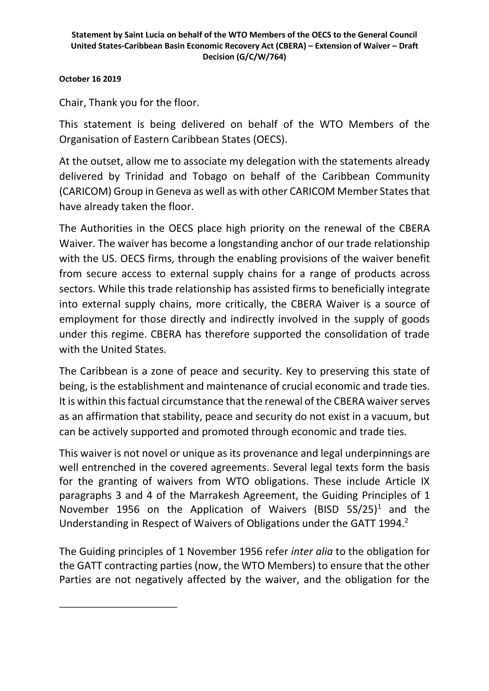 Saint Lucia - United States-Caribbean Basin Economic Recovery Act (CBERA)