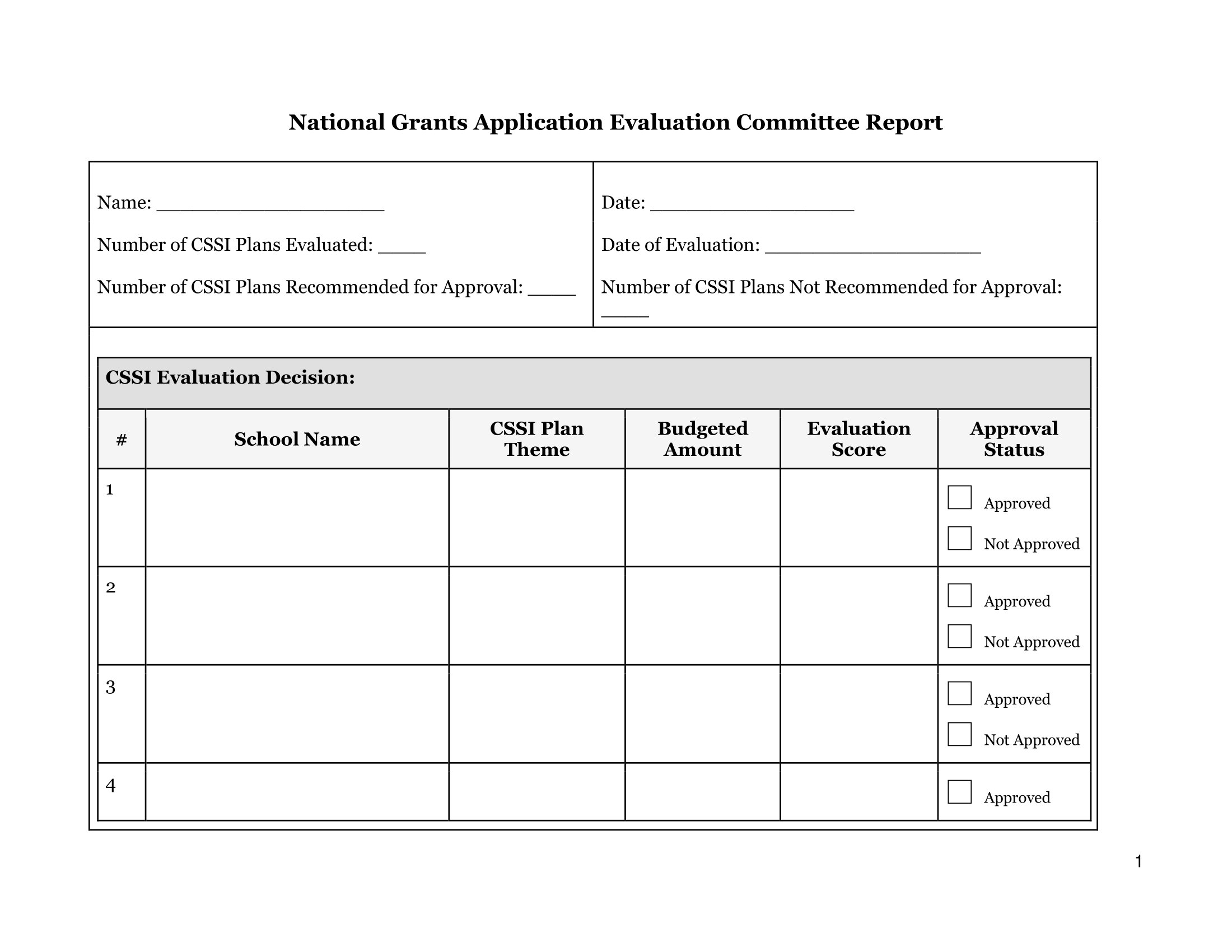 CSSI Plan Grant Evaluation Report Template