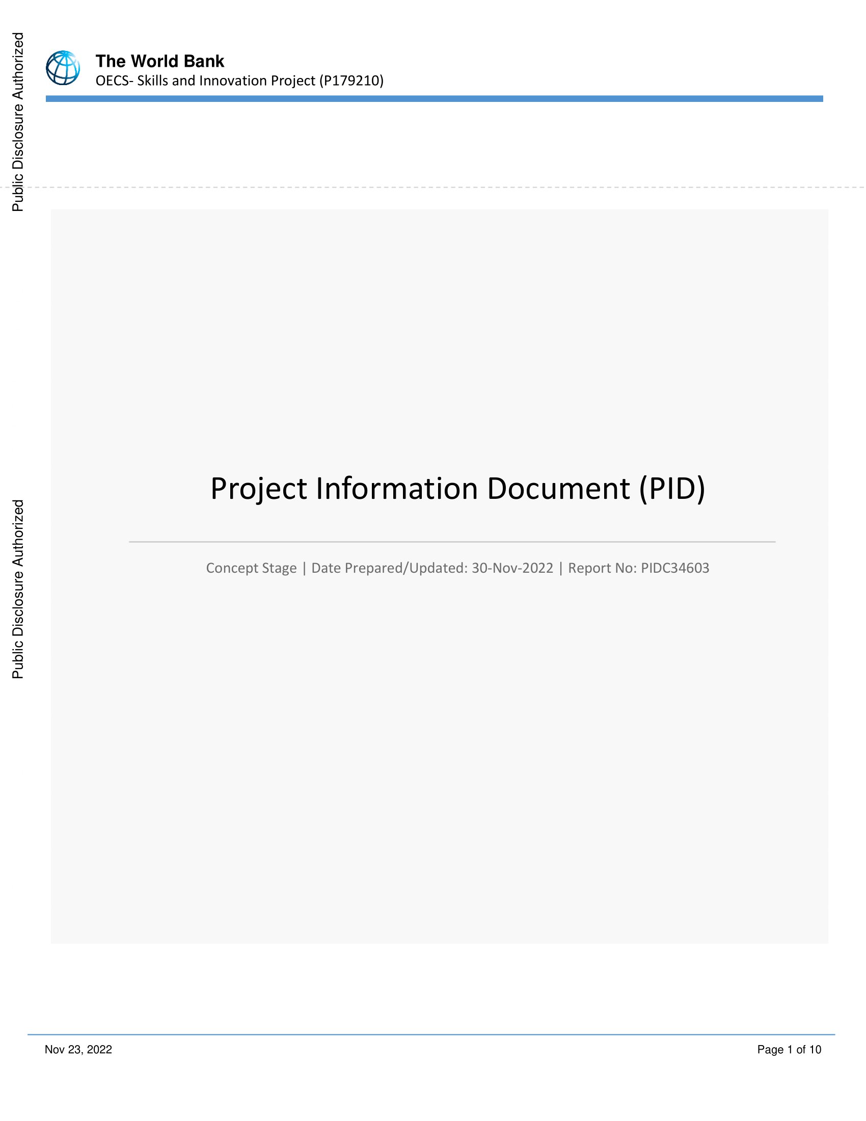 Concept Project Information Document (PID) OECS Skills and Innovation ...