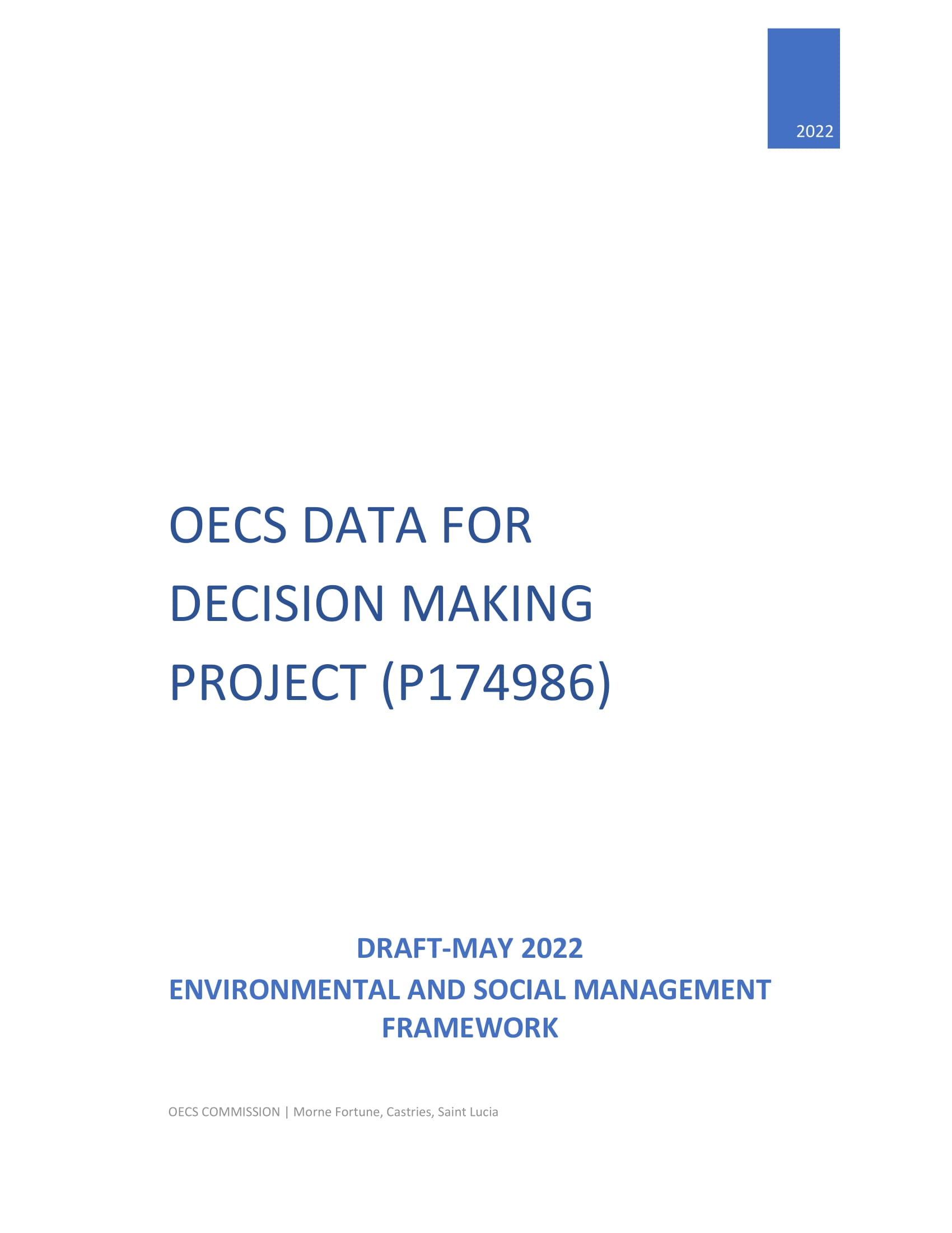 ESMF-OECS Data for Decision Making Project (P174986)