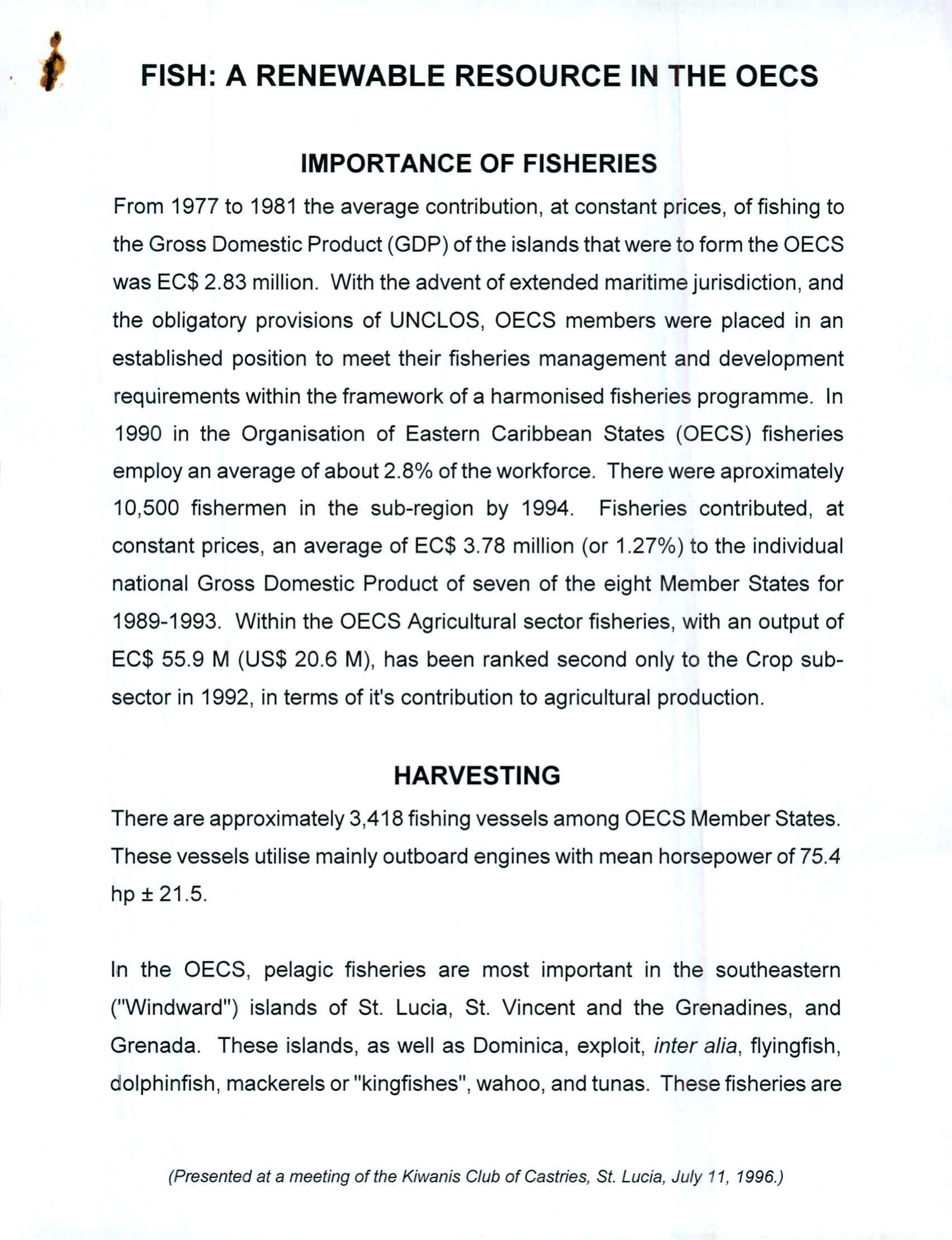 Fish A Renewable Resource in the OECS