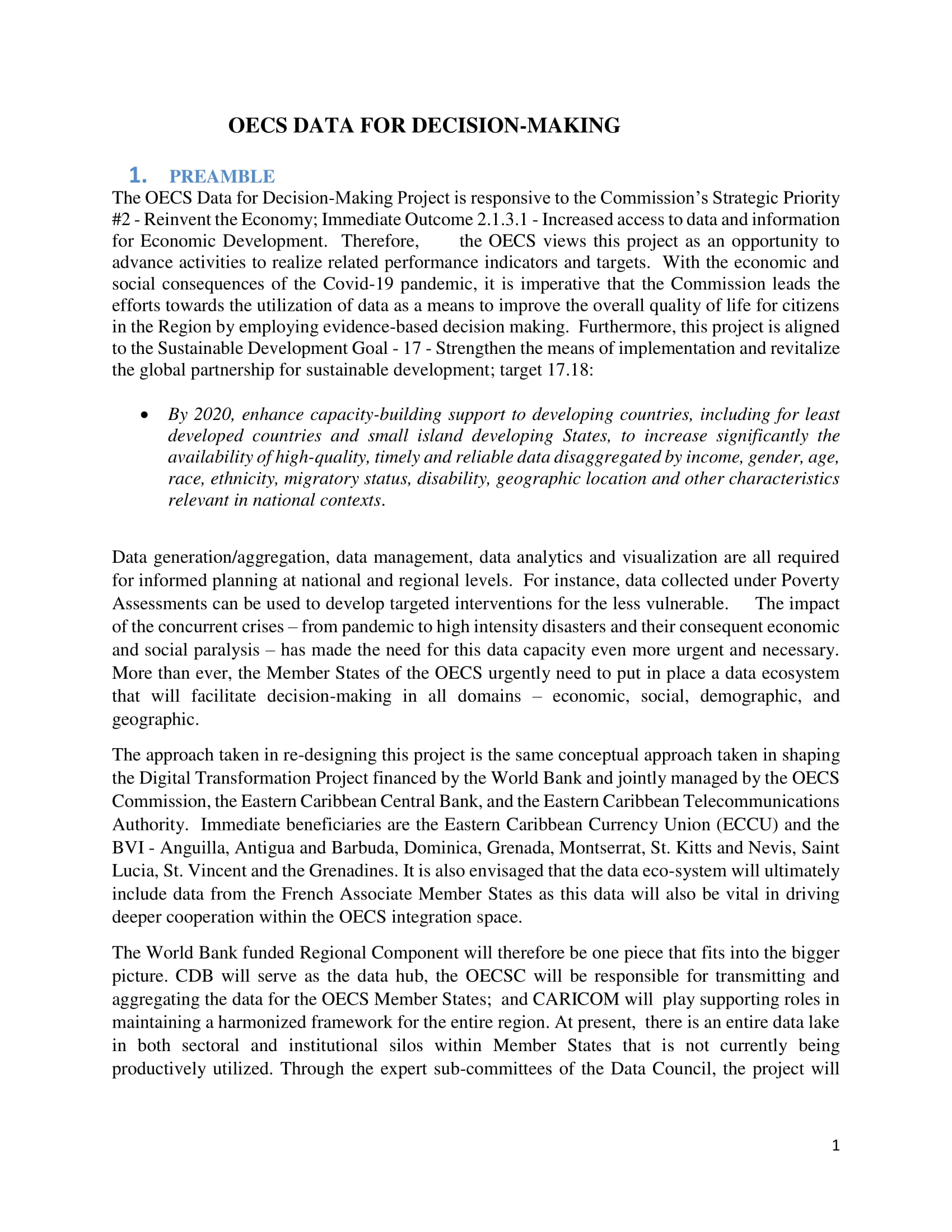 OECS Data for Decision Making Project Proposal