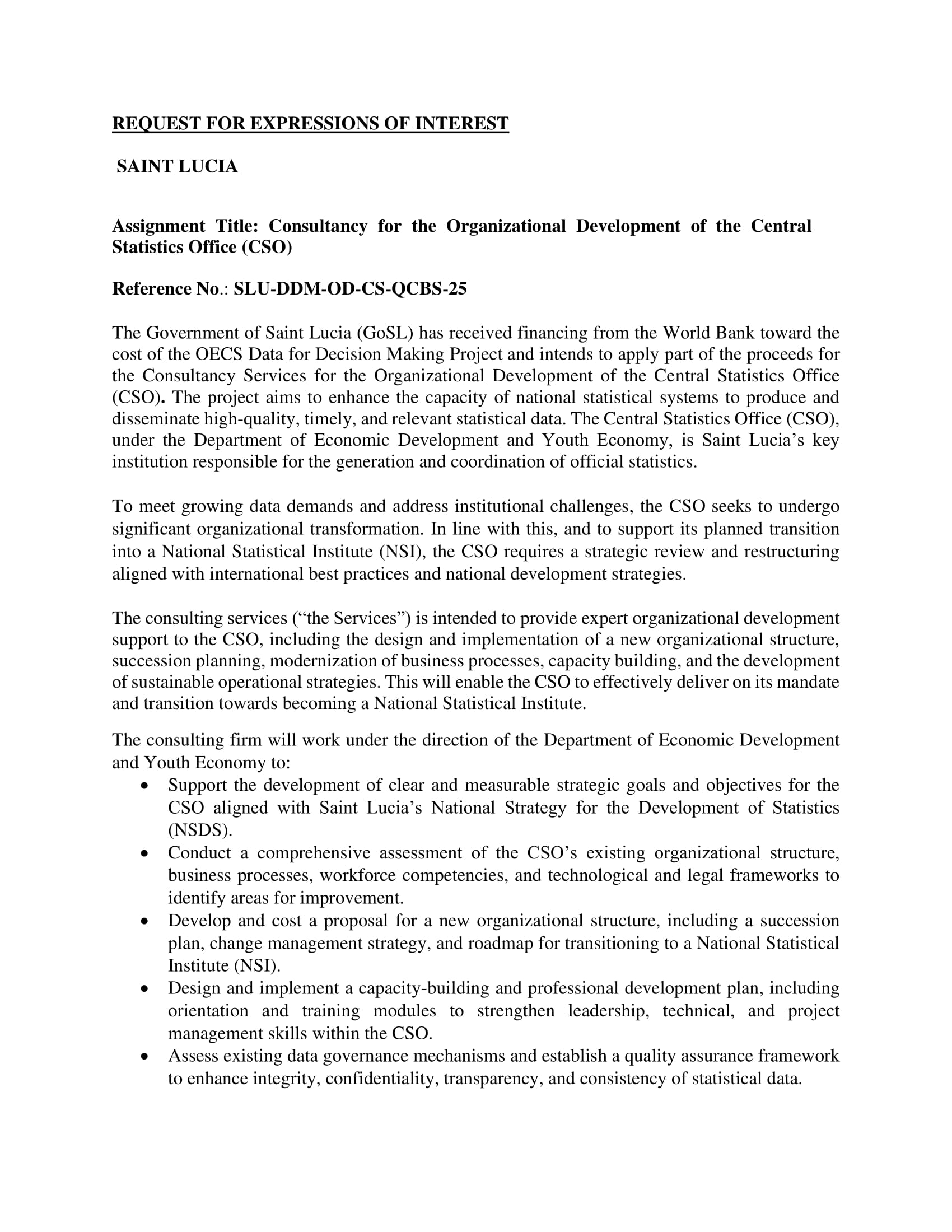 Government of Saint Lucia: Consultancy for the Organizational ...